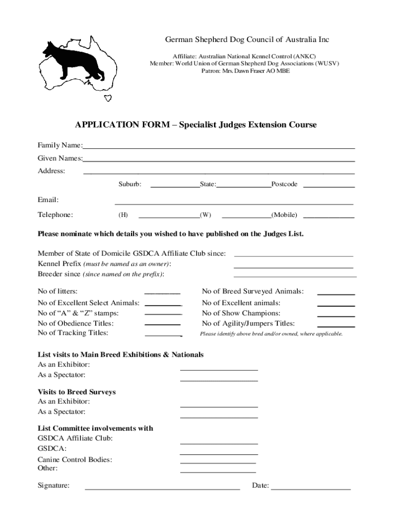 Fillable Online The (BA) An Overview of the GSD in Australia GSDCV Shows ... Fax Email Print ...