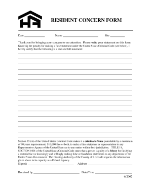 Fillable Online RESIDENT CONCERN FORM - harivco.org Fax Email Print ...