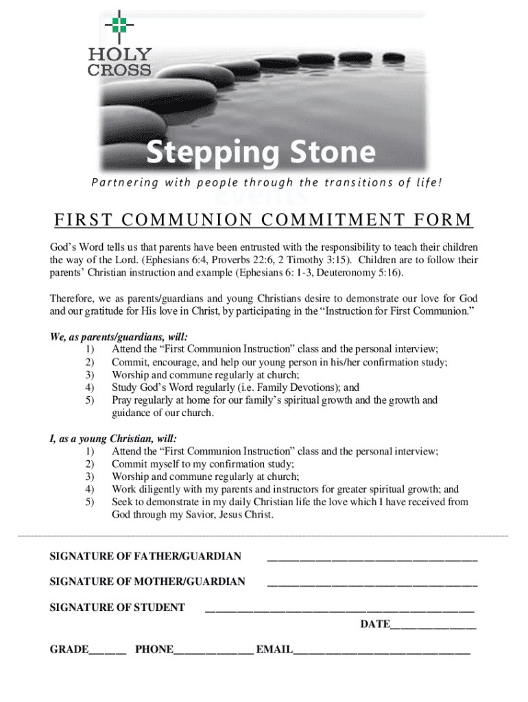 Fillable Online FIRST COMMUNION COMMITMENT FORM Fax Email Print - pdfFiller