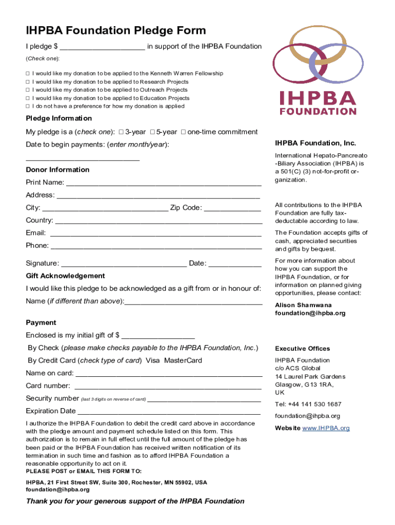 Fillable Online IHPBA Foundation Pledge Form Fax Email Print - pdfFiller