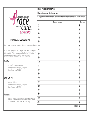Fillable Online southernnevada info-komen 2017 Race Pledge Form Fax ...