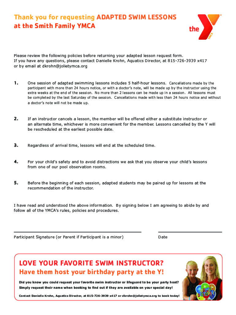 Fillable Online Pool Guidelines and Swim TestsYMCA of the North Fax ...