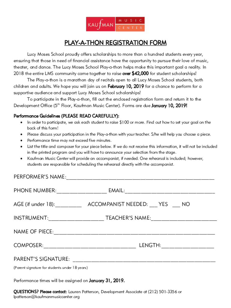 Fillable Online PLAY-A-THON REGISTRATION FORM Fax Email Print - pdfFiller
