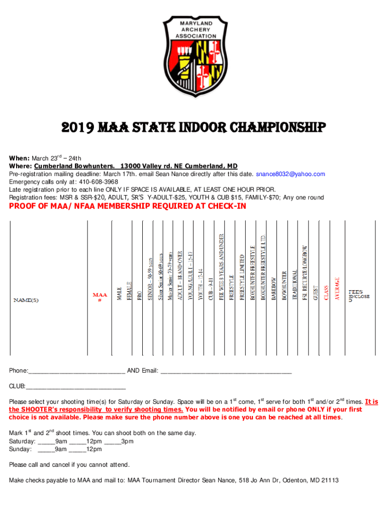 Fillable Online 2019 MAA NFAA Indoor States Registration Form. 2019 MAA ...