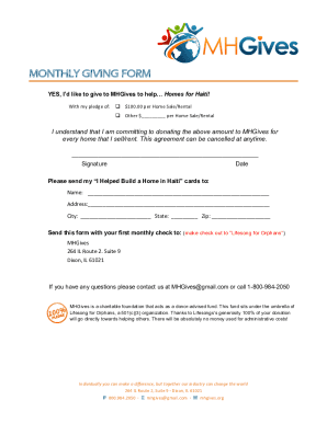 Fillable Online MONTHLY GIVING FORM - MHGives.org Fax Email Print ...