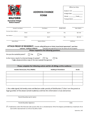 Fillable Online ADDRESS CHANGE FORM - Milford Schools Fax Email Print ...