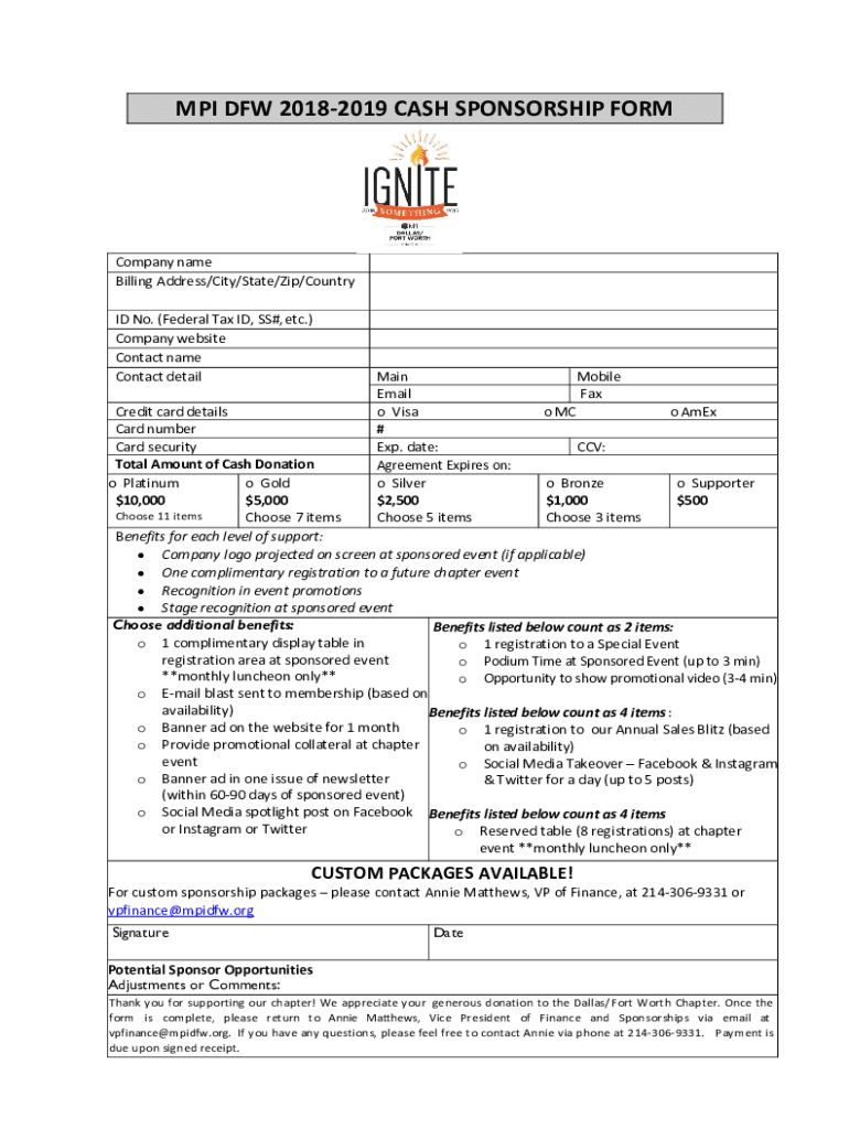 Fillable Online MPI DFW 2018-2019 CASH SPONSORSHIP FORM Fax Email Print ...