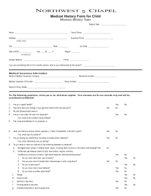 Fillable Online Medical History Form for Child Fax Email Print - pdfFiller