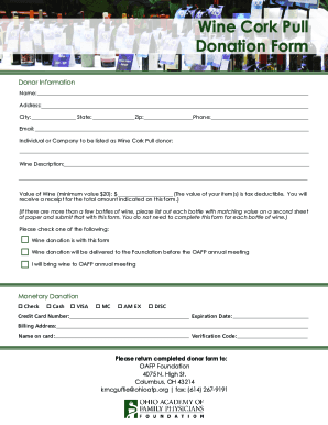 Fillable Online Wine Cork Pull Donation Form Fax Email Print - pdfFiller