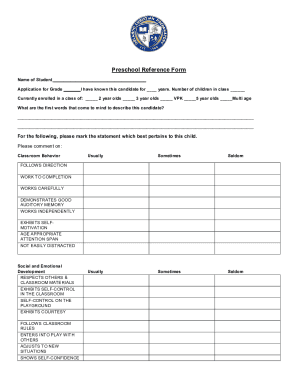 Fillable Online Preschool Reference Form Fax Email Print - pdfFiller