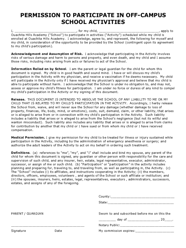 Fillable Online Simple Parental Consent Form - School ...