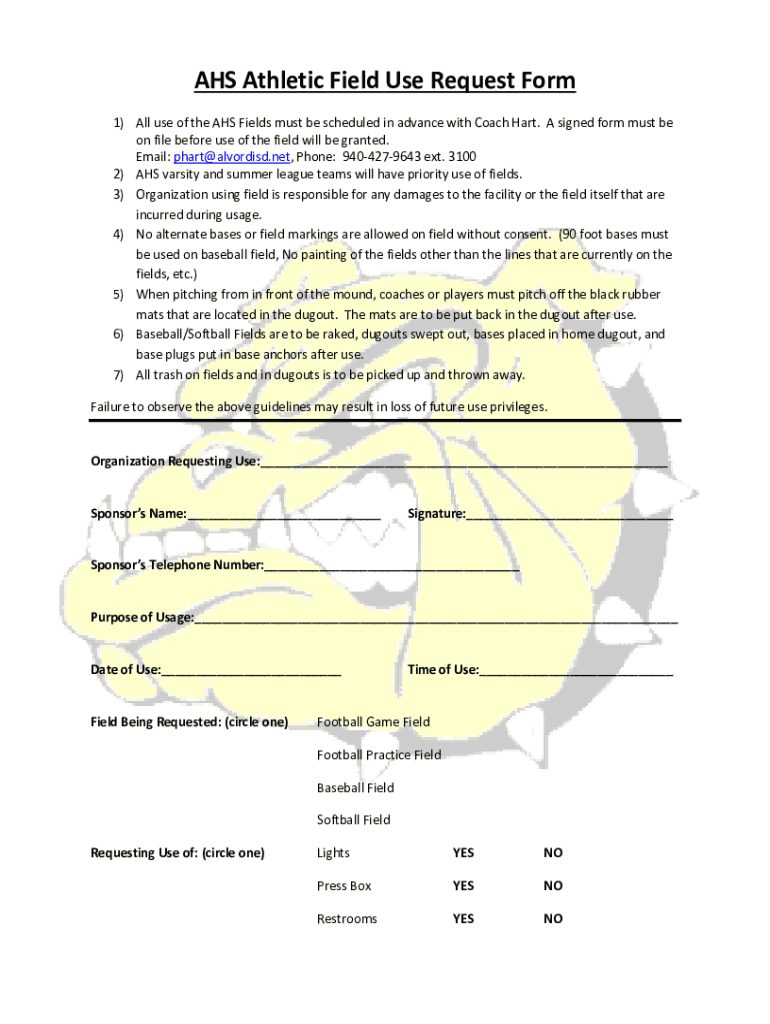 Fillable Online images pcmac AHS Athletic Field Use Request Form ...