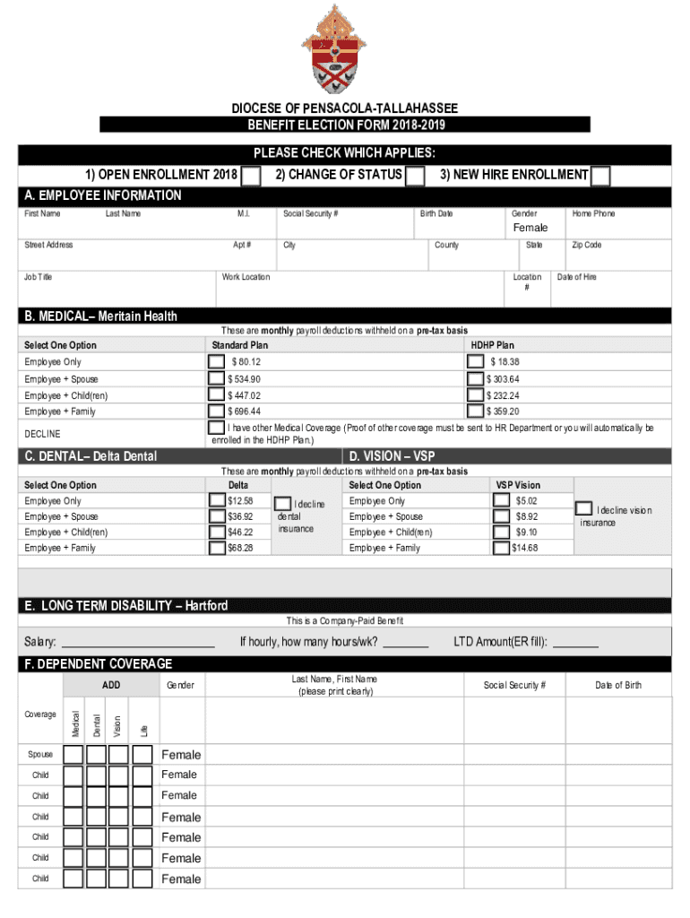 Fillable Online BENEFIT ELECTION FORM 2018-2019 Fax Email Print - pdfFiller