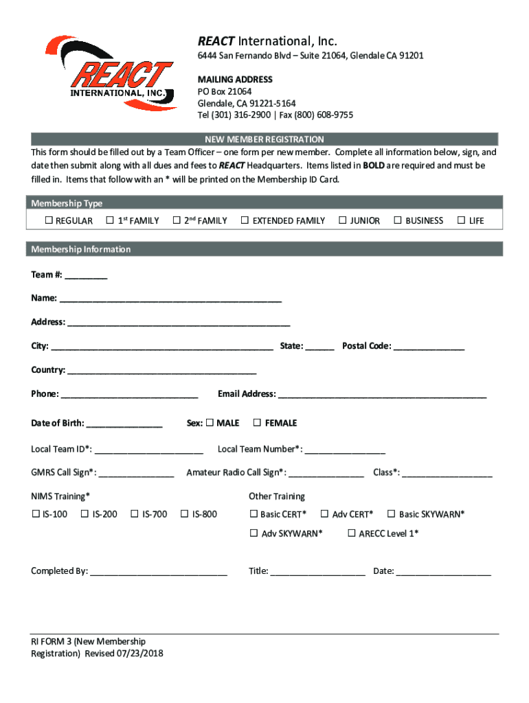 Fillable Online REACT International, Inc.Public Service Through Communications Fax Email Print ...