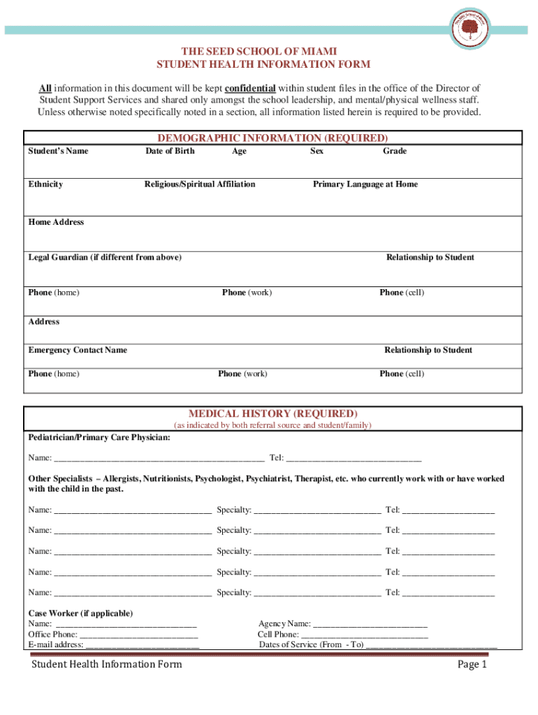 Fillable Online Medical Campus - Student Health Record Form Fax Email ...