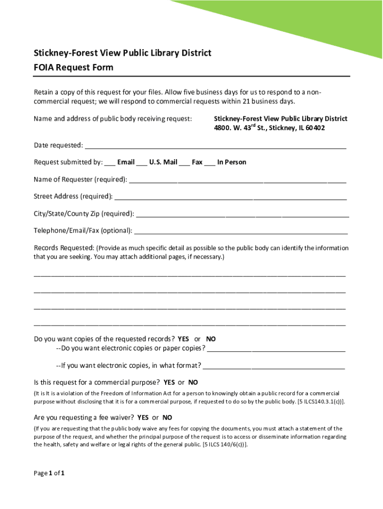 Fillable Online Stickney-Forest View Public Library District FOIA ...