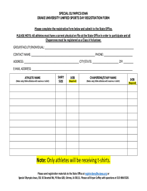 Fillable Online DRAKE UNIVERSITY UNIFIED SPORTS DAY REGISTRATION FORM ...
