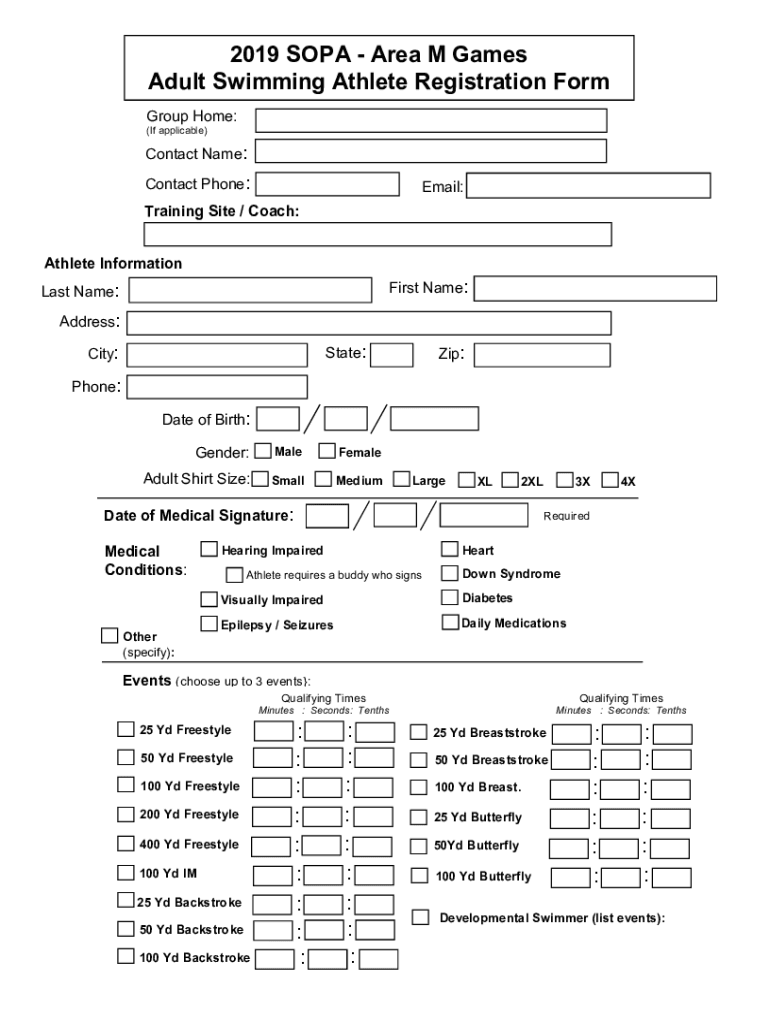 Fillable Online Adult Swimming Athlete Registration Form Fax Email ...