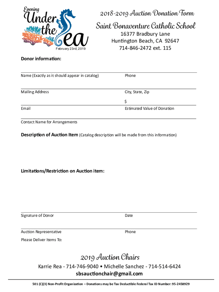 Fillable Online 2018-2019 Auction Donation Form Fax Email Print - pdfFiller