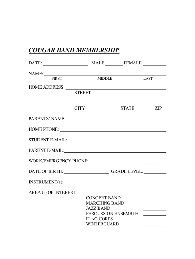 Fillable Online Cox High School Bands Contact Information Sheet - Frank ...
