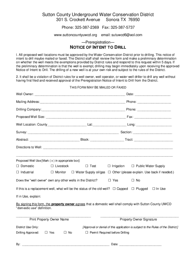 Fillable Online intent to drill form - Irion County Water Conservation District Fax Email Print ...