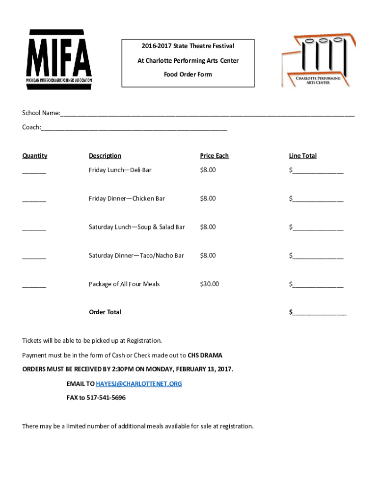 Fillable Online MIFA Food Form Fax Email Print - pdfFiller