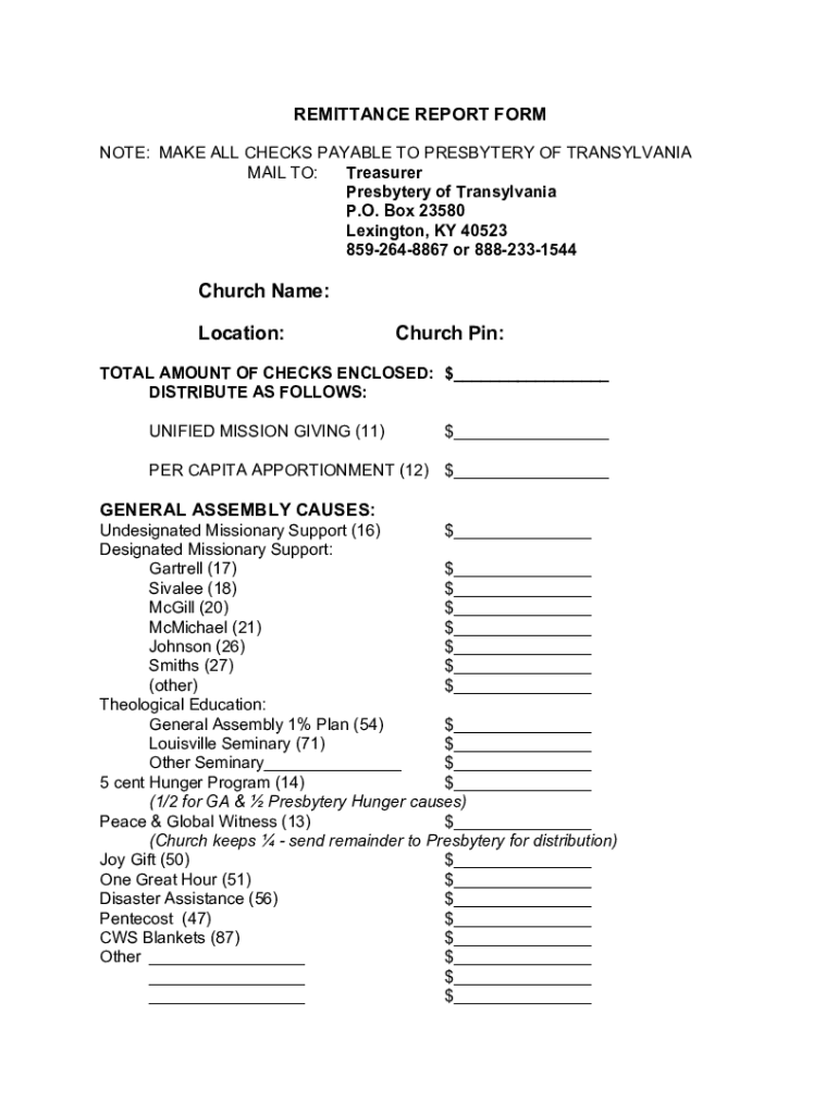 Fillable Online REMITTANCE REPORT FORM.doc Fax Email Print - pdfFiller