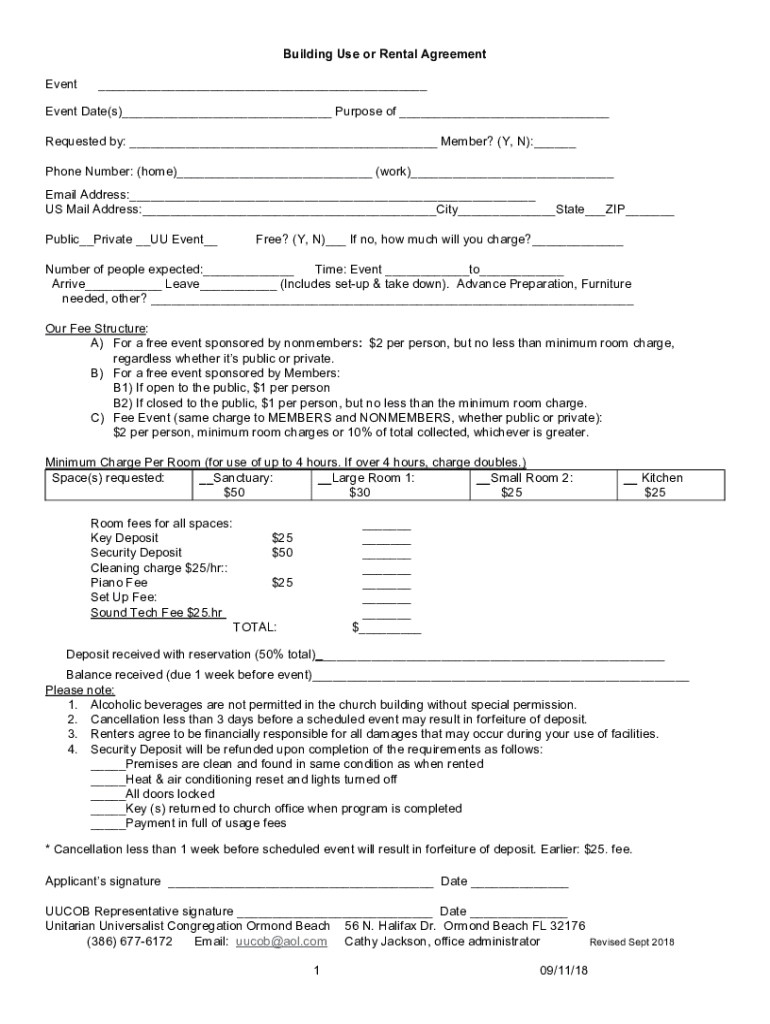 Fillable Online Building Use Agreement Form rev. Sept. 2018 Fax Email ...
