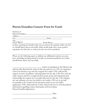 Fillable Online Parent Guardian Consent Form for youth Fax Email Print ...