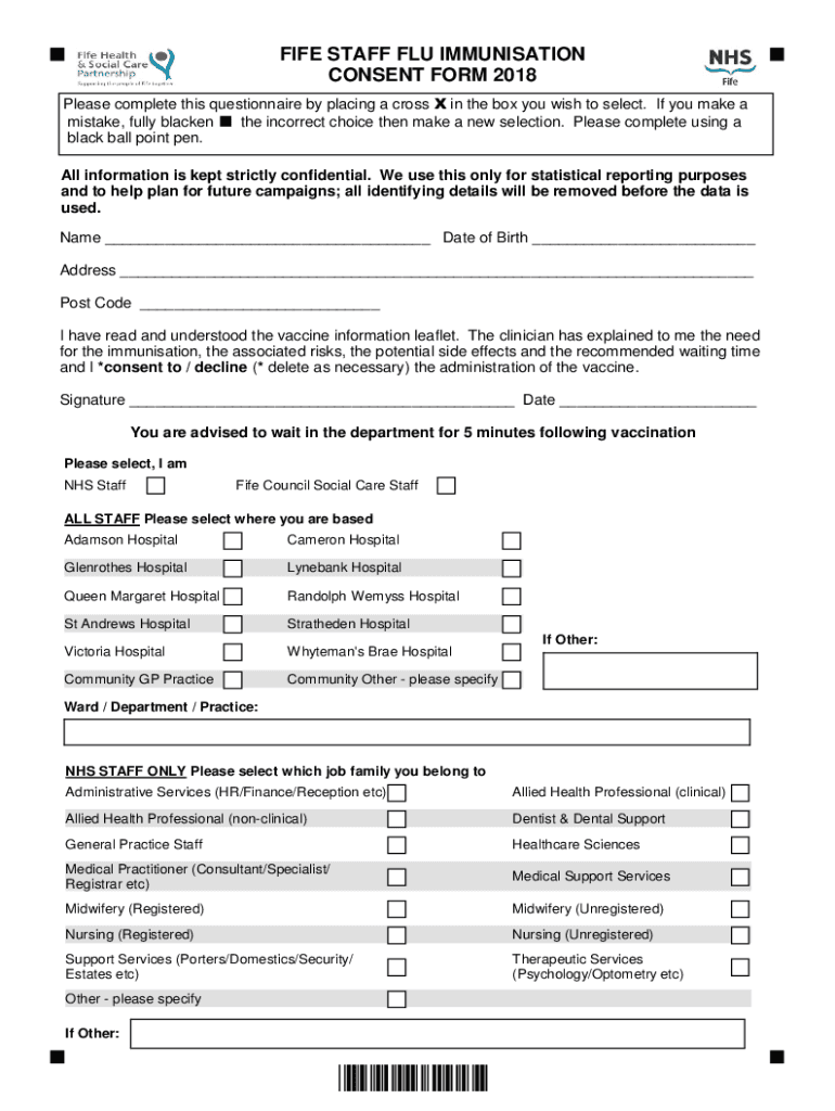 Fillable Online LD Fife Staff Flu Immunisation Consent Form ,1 copies ...