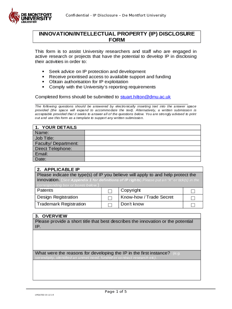 INTELLECTUAL PROPERTY DISCLOSURE - American University Doc Template | pdfFiller