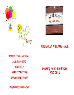 Fillable Online adderleyparish co ADDERLEY VILLAGE HALL ...