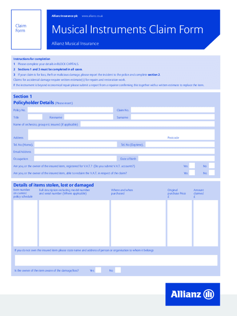Fillable Online Step-by-step guide to submitting a claimAllianz ...
