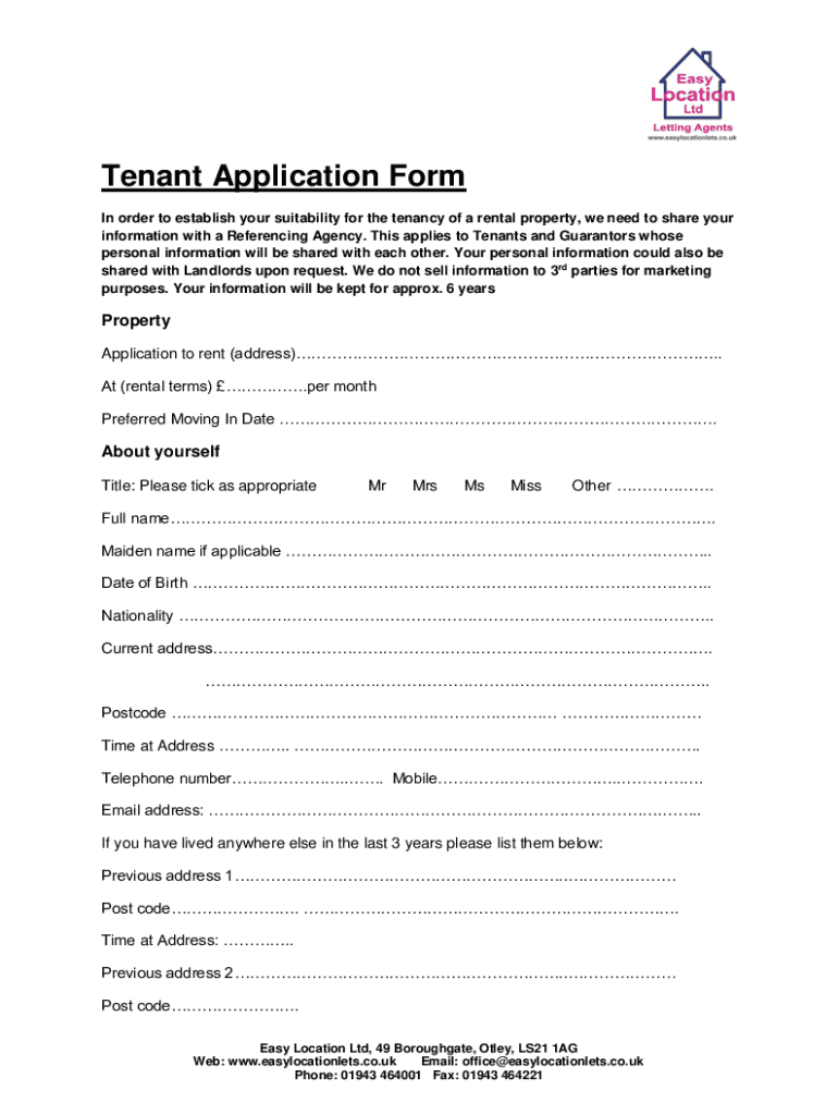 Fillable Online FREE 9+ Sample Tenant Application Forms in PDFMS ...
