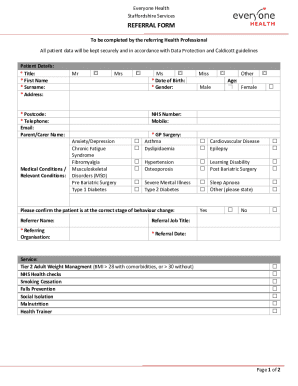 Fillable Online Everyone Health Staffordshire Services REFERRAL FORM ...