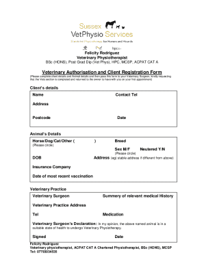 Fillable Online Veterinary Authorisation and Client Registration Form ...