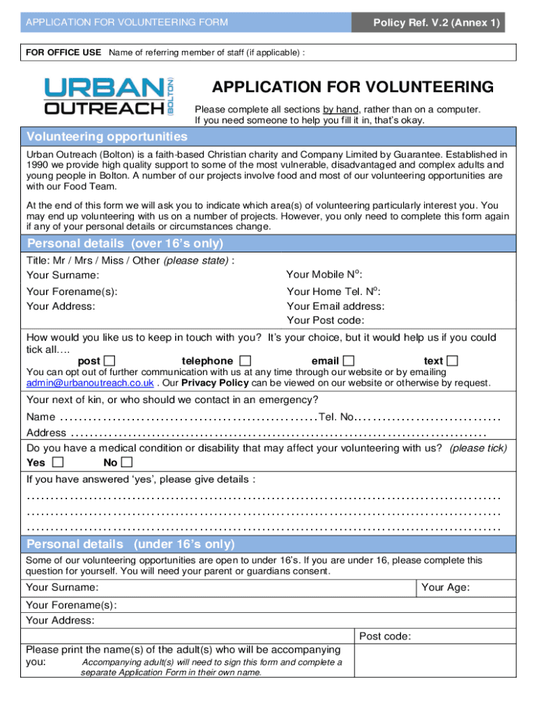Fillable Online Application for VOLUNTEERING form Fax Email Print ...