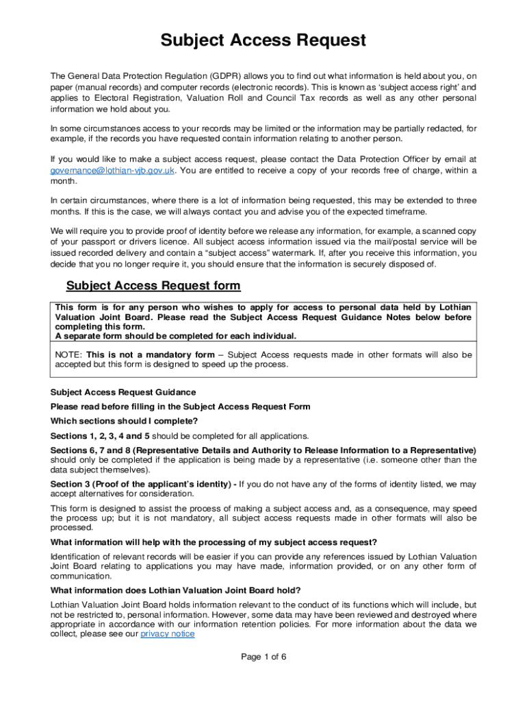 Fillable Online GDPR - Subject Access Request Guide - Data Protection ...