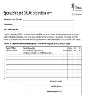 Fillable Online Sponsorship form & Gift Aid declaration - GAIN Fax ...