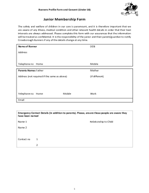 Fillable Online crowboroughrunners org Junior Membership Form ...