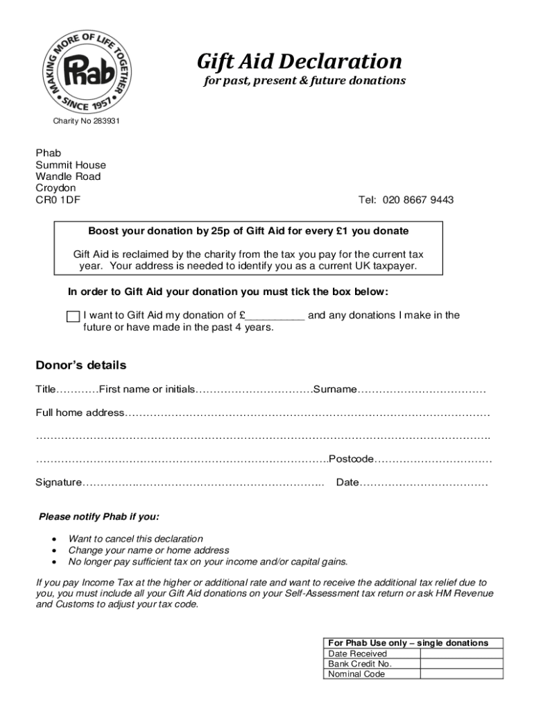 Fillable Online Charities: Gift Aid declaration for past, present and ... Fax Email Print ...