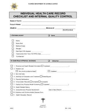 Fillable Online Individual Health Care Record Check List and Internal ...