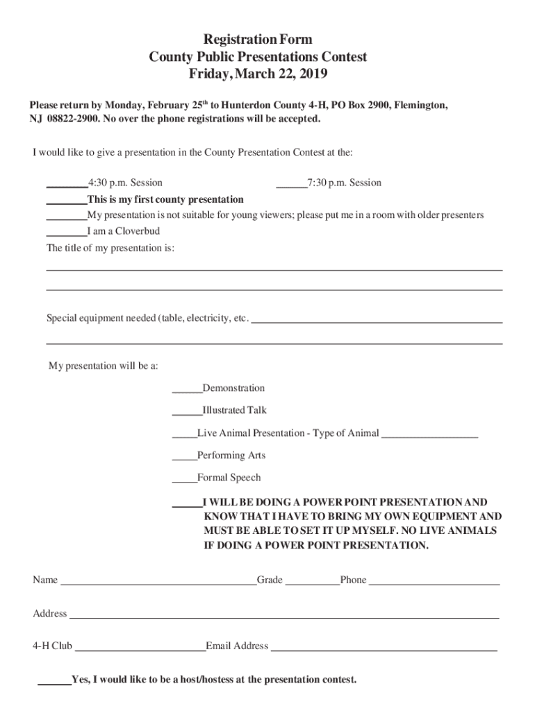 Fillable Online Free Contest Registration Form Template Fax Email Print ...