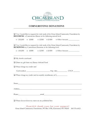 Fillable Online CORNERSTONE DONATIONS - Orcas Island Community ...