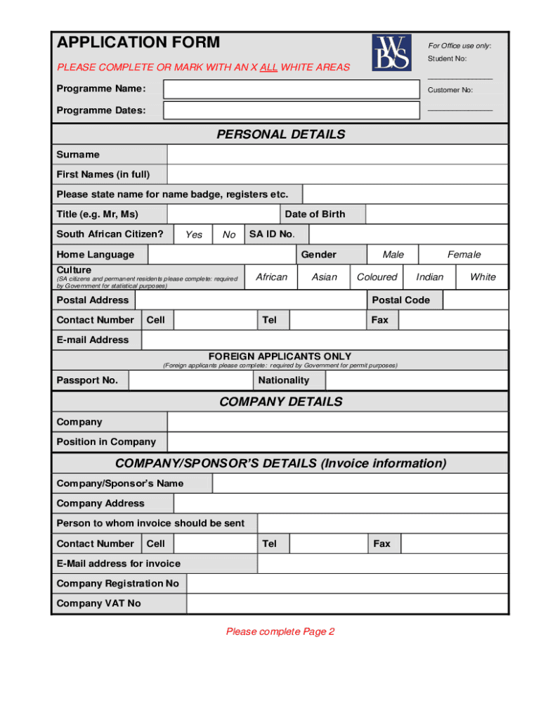 Fillable Online Fillable Online application form - Wits Business School ...