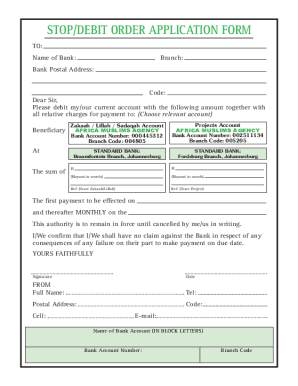 Fillable Online STOP/DEBIT ORDER APPLICATION FORM Fax Email Print ...