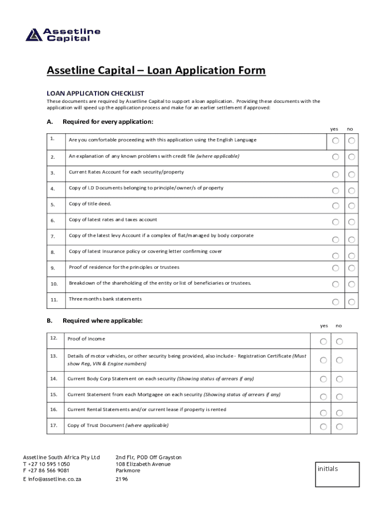 Fillable Online Assetline CapitalLoan Application Form Fax Email Print ...