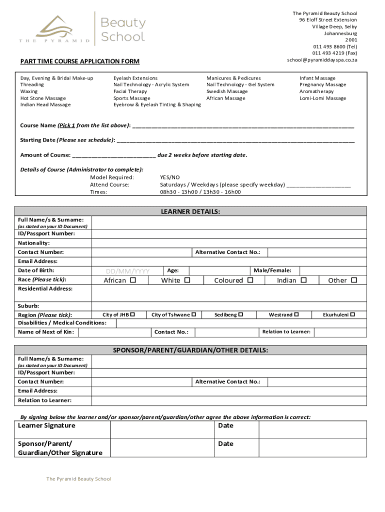 Fillable Online Contacts - The Pyramid Beauty SchoolThe Pyramid Beauty ...