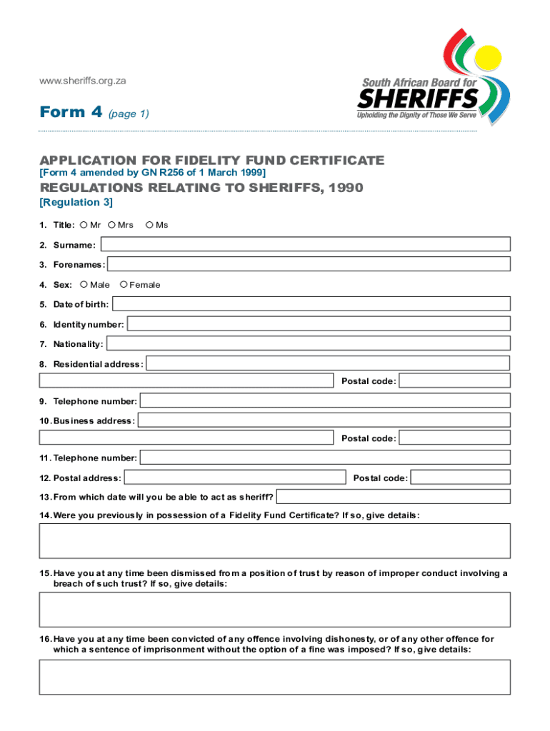 Fillable Online APPLICATION FOR FIDELITY FUND CERTIFICATE ... Fax Email ...