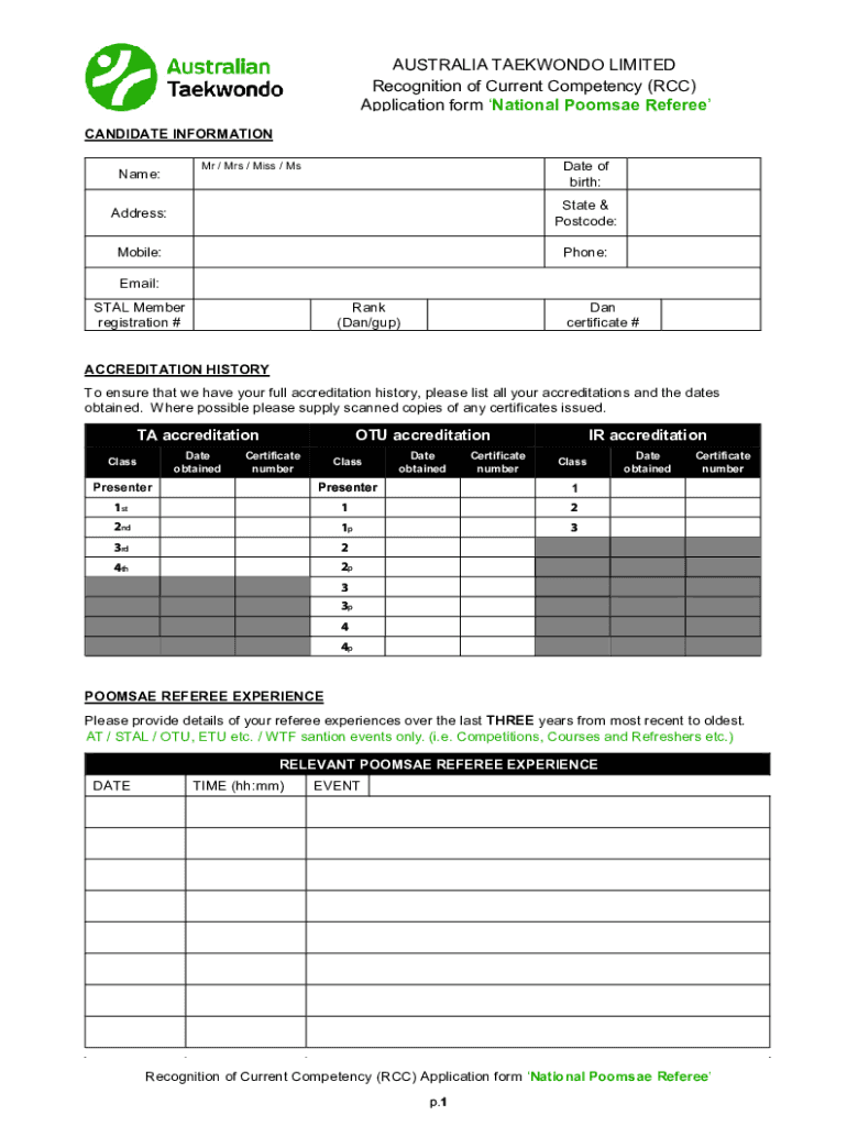 Fillable Online Poomsae RCC forms.indd Fax Email Print - pdfFiller